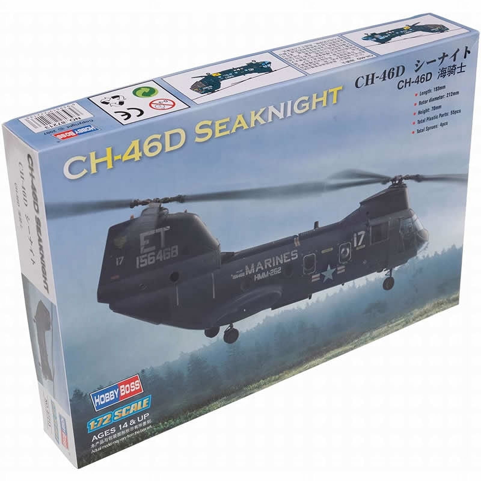 CH46D Sea Knight Helicopter 1/72 Scale Plastic Model Kit Hobby Boss ...