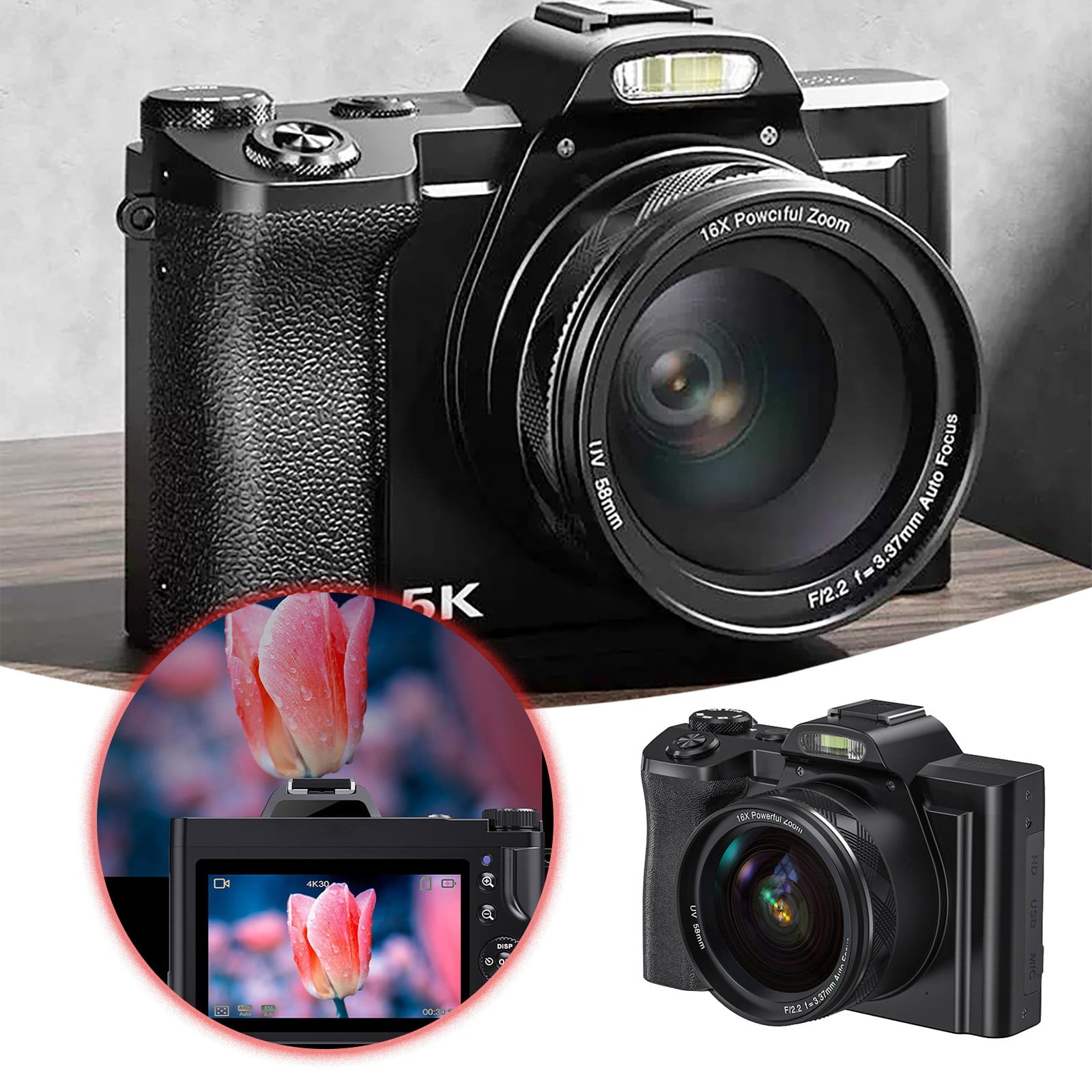 CHAELAKES High Definition Digital Camera With Electronic Flash Stabilization And 5K Shooting For ...