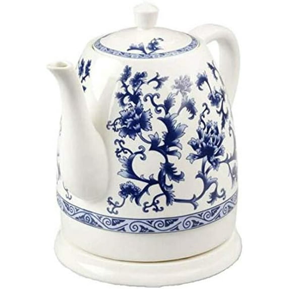 CHAIODENGZI Electric Ceramic Cordless Blue and White Porcelain Kettle 1 ...