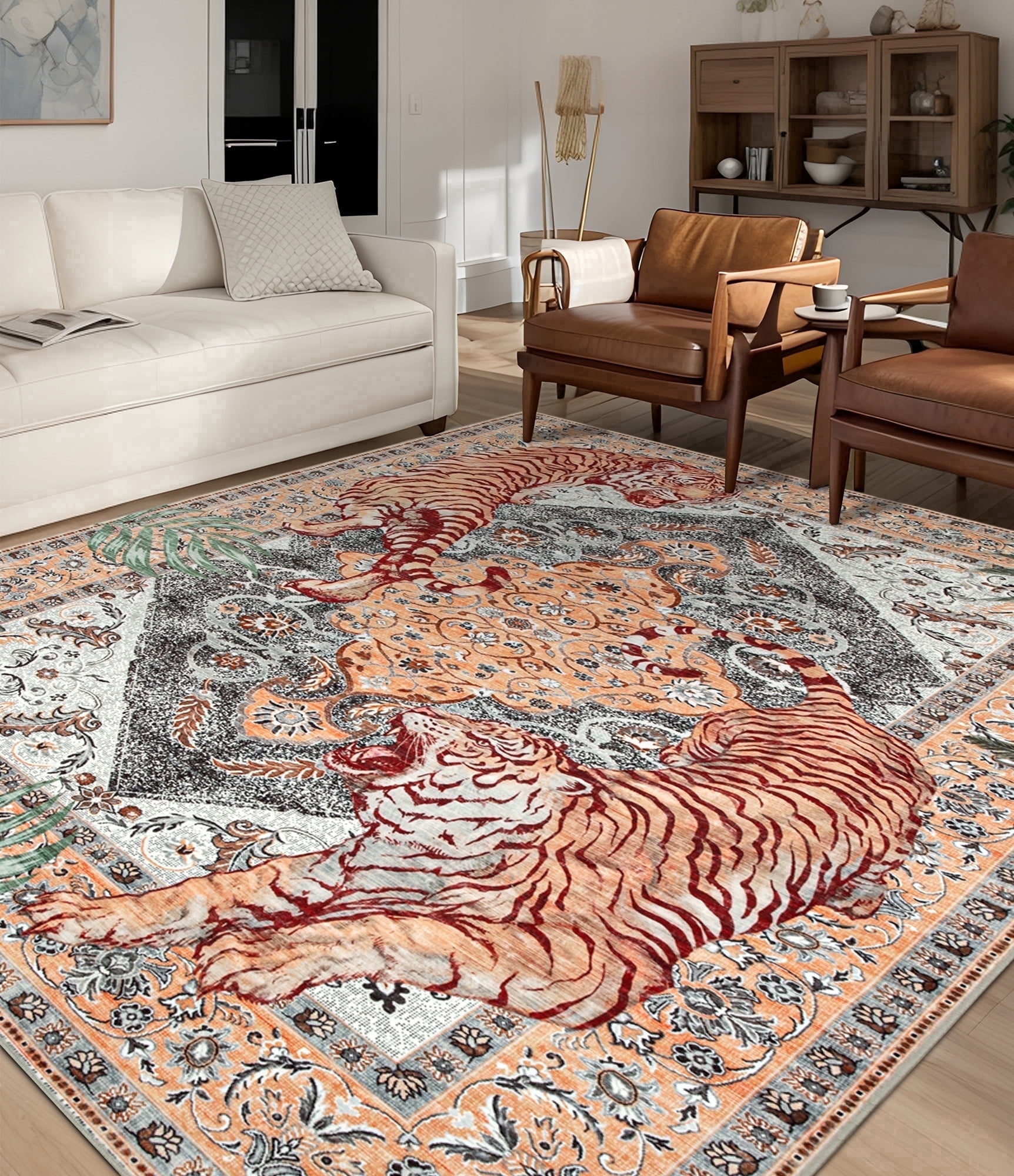 CHAKME 9'x12' Vintage Tiger Area Rugs Non Slip Machine Washable Vintage ...