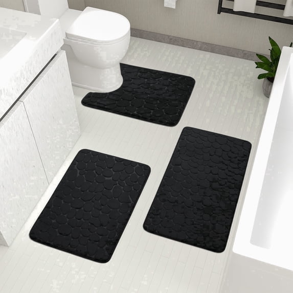 CHAKME Set of 3 Absorbent Memory Foam Bath Mat Set Bathroom Rugs ...