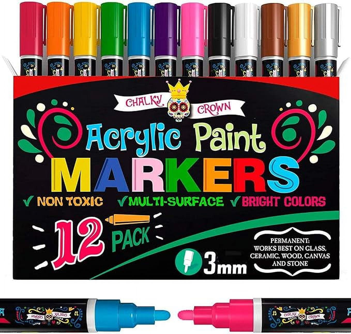 CHALKY CROWN - 3mm Acrylic Paint Markers, Acrylic Paint Pens for Rock ...
