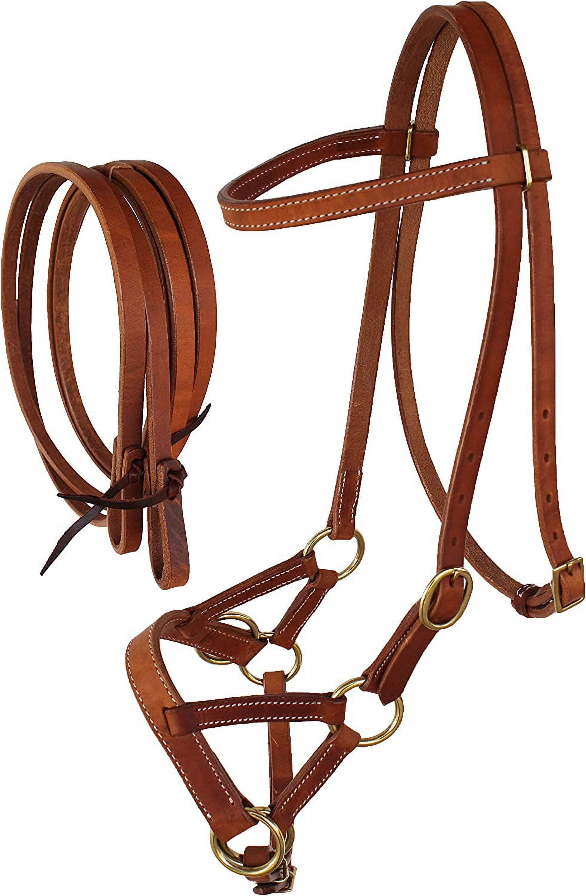 CHALLENGER Amish USA Horse Western Leather Tack Bitless Sidepull Bridle Rein TAN 77RT03TN-F ...