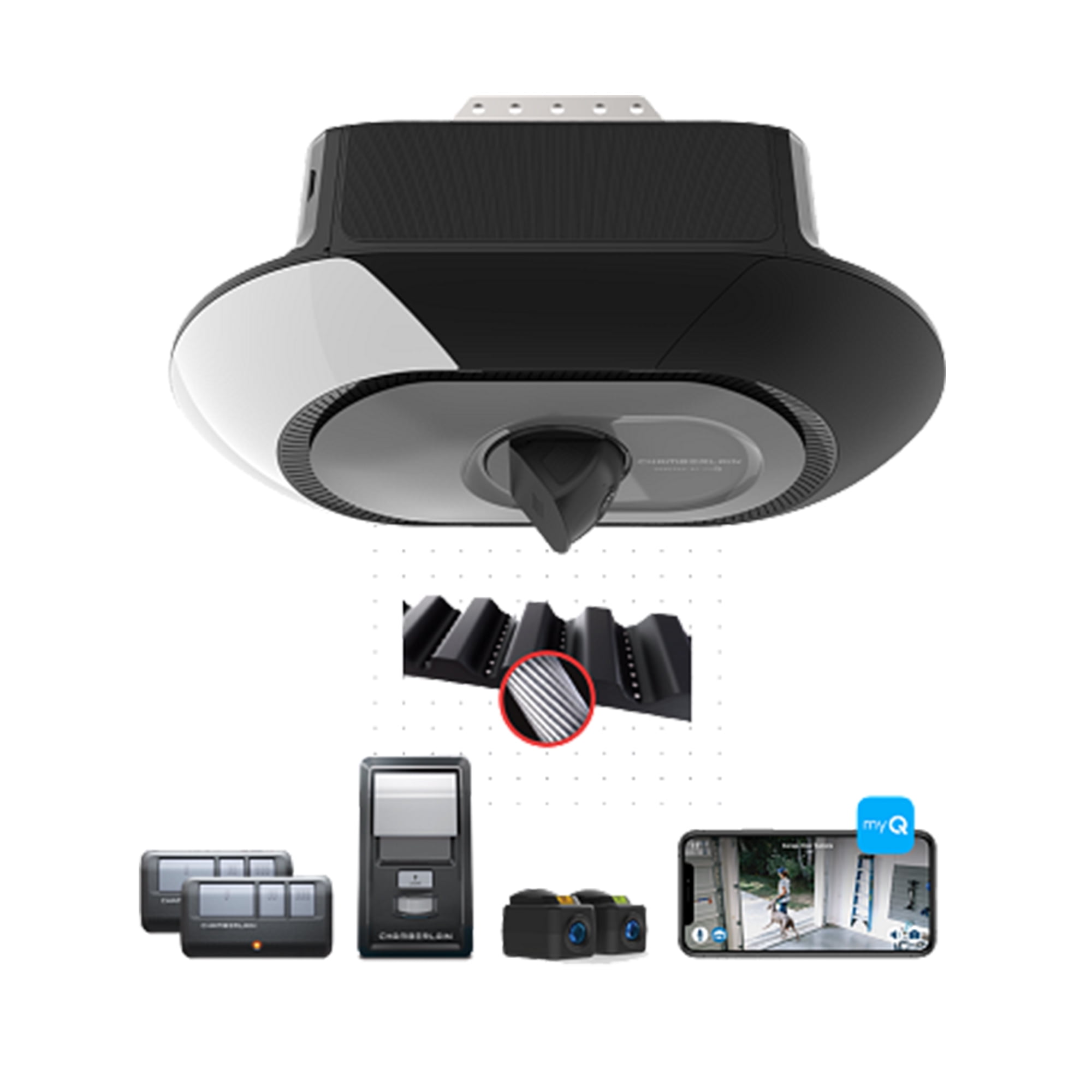 CHAMBERLAIN B4643T Secure View Garage Door Opener w/ LED Lights and ...
