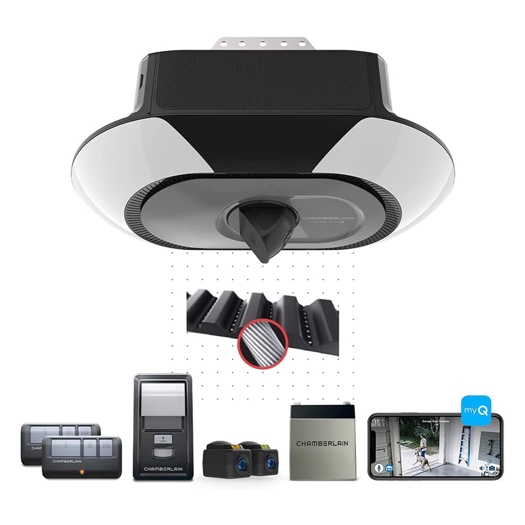 CHAMBERLAIN B6753T Secure View Garage Door Opener w/ LED Lights and ...