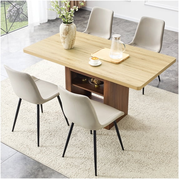 CHAMPFLAG 4-Piece Expandable Dining Set, Extendable Table with Storage ...