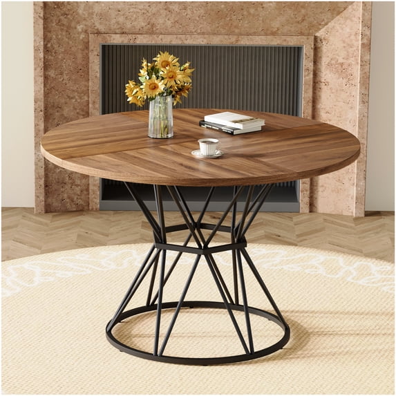CHAMPFLAG 47.3 Inch Round Kitchen Table, Walnut Finish with Black ...