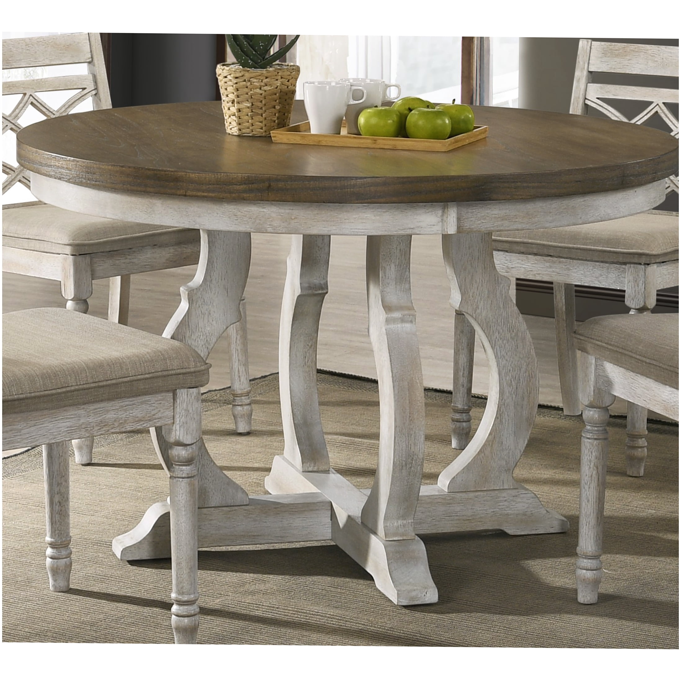 CHAMPFLAG 47 Inch Round Kitchen Table, Walnut Finish with White Base ...