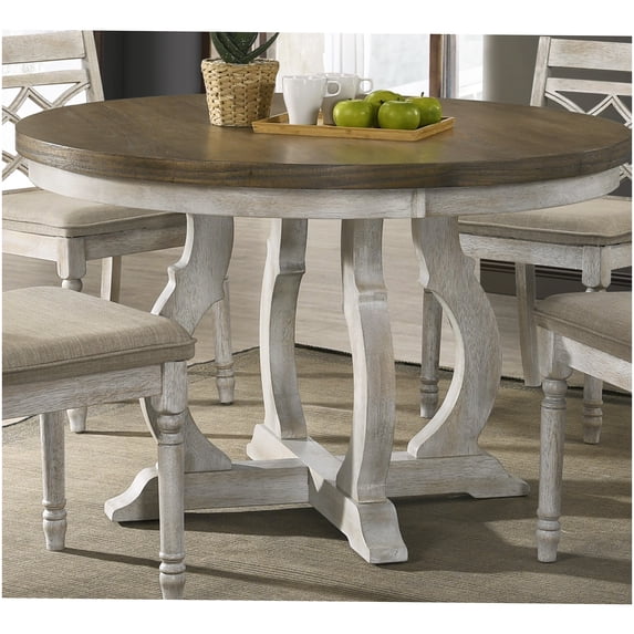 CHAMPFLAG 47 Inch Round Kitchen Table, Walnut Finish with White Base ...