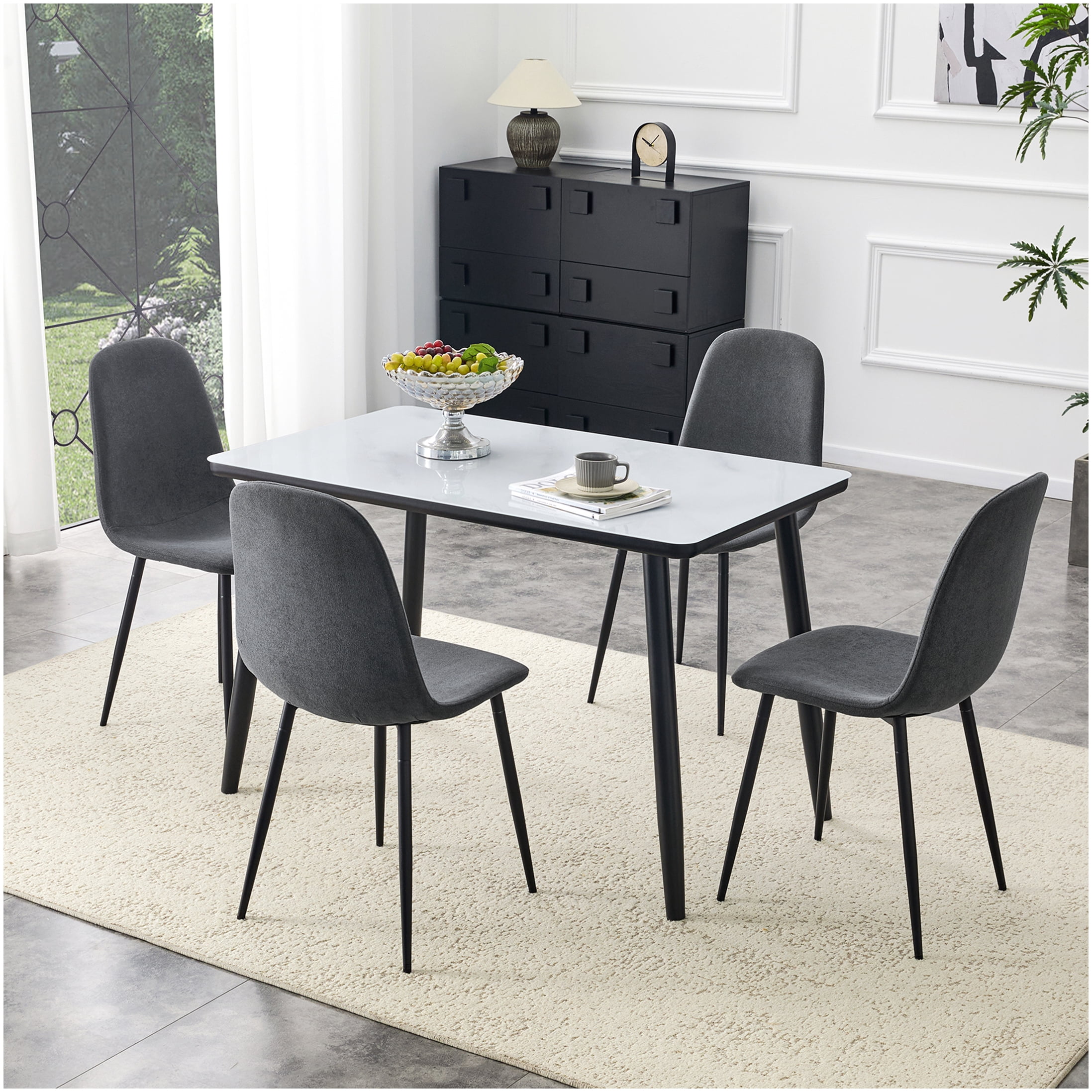 CHAMPFLAG 5-Piece Dining Set, Modern Kitchen Table with Marble Texture ...