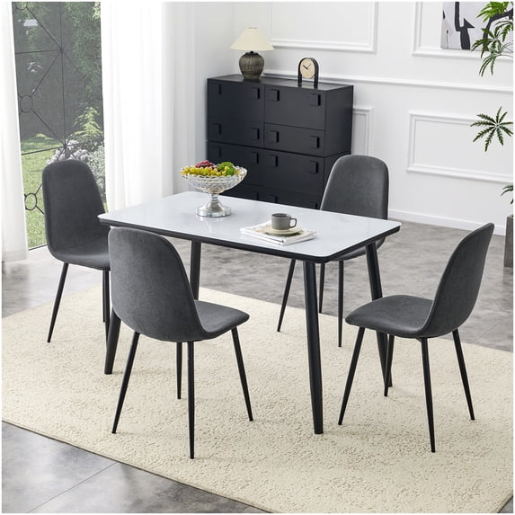 CHAMPFLAG 5-Piece Dining Set, Modern Kitchen Table with Marble Texture ...