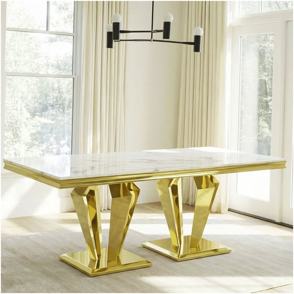 CHAMPFLAG 66.9 Inch Modern Farmhouse Dining Table, White Marble Top ...