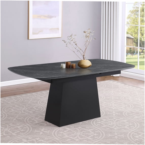 CHAMPFLAG Black Expandable Dining Table for 6, Faux Marble Top & Metal ...
