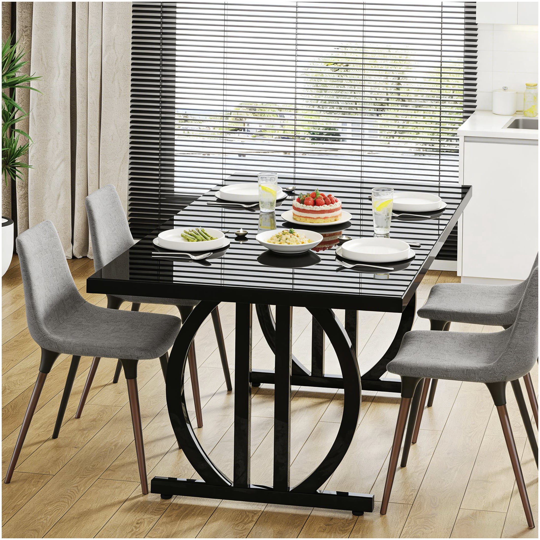 CHAMPFLAG Black Rectangular Dining Table, 6-Seater Modern Kitchen Table ...