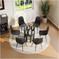 CHAMPFLAG Black Round Glass Top Dining Table with Geometric Pedestal ...