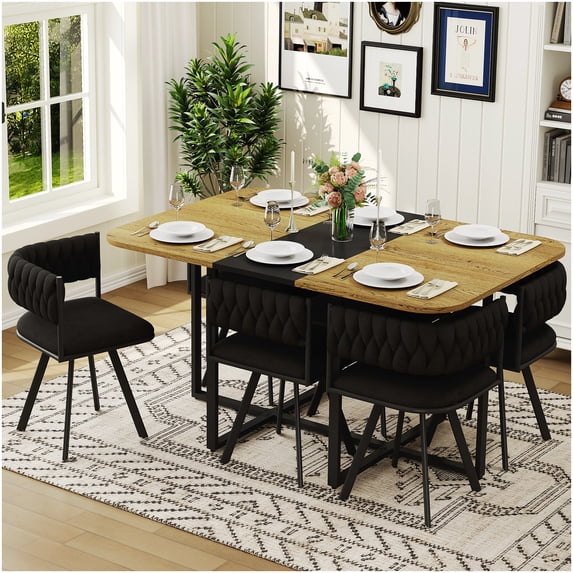 CHAMPFLAG Black Velvet Dining Chairs Set with Wood Grain Table - 7 ...