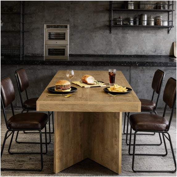 CHAMPFLAG Brown Farmhouse Dining Table, 63 Inch Rustic Kitchen Table ...