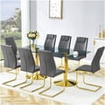 CHAMPFLAG Contemporary Dining Table Set for 8, Glass Top with Gold Base ...