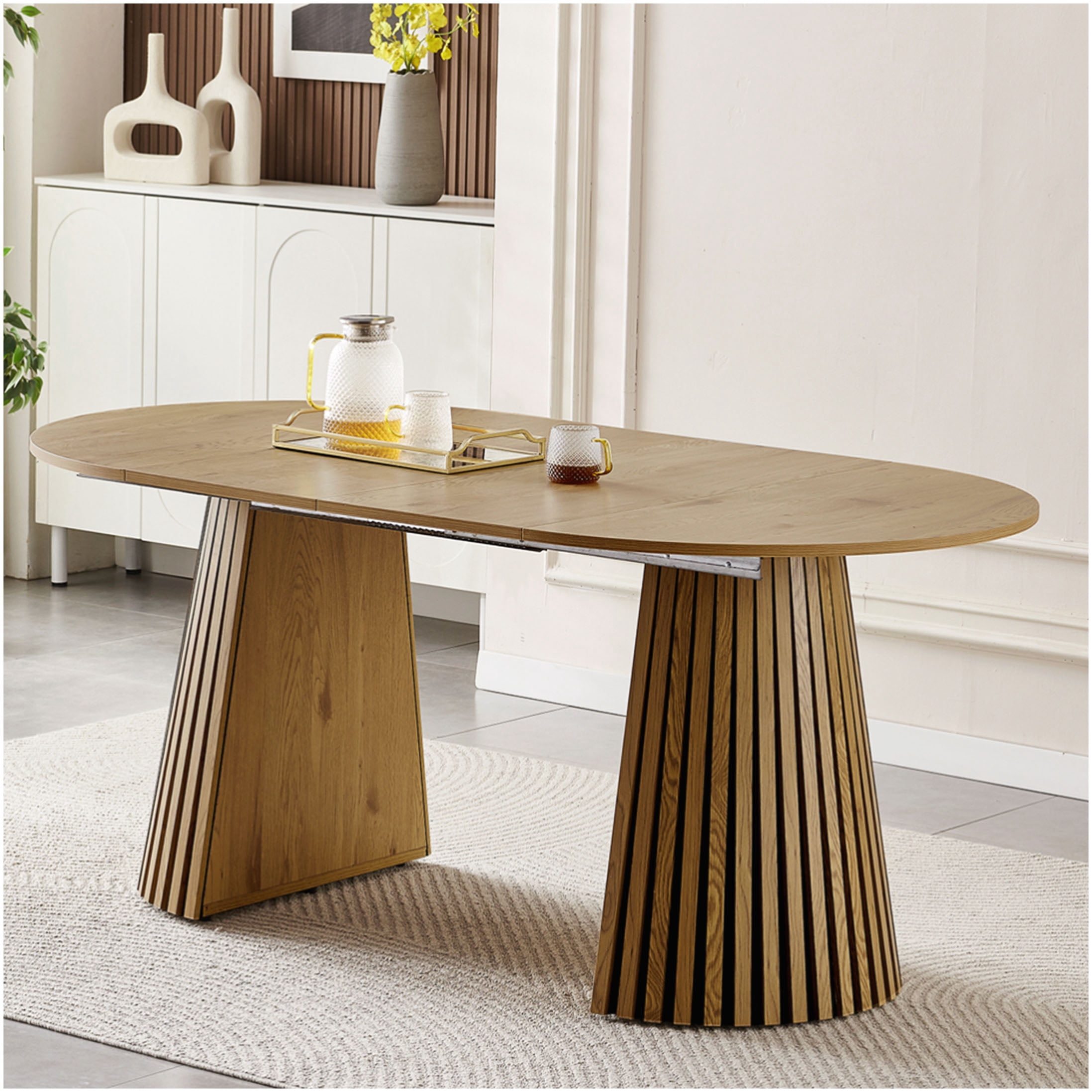 CHAMPFLAG Expandable Oval Table, Modern Slatted Leg Design, Multi ...