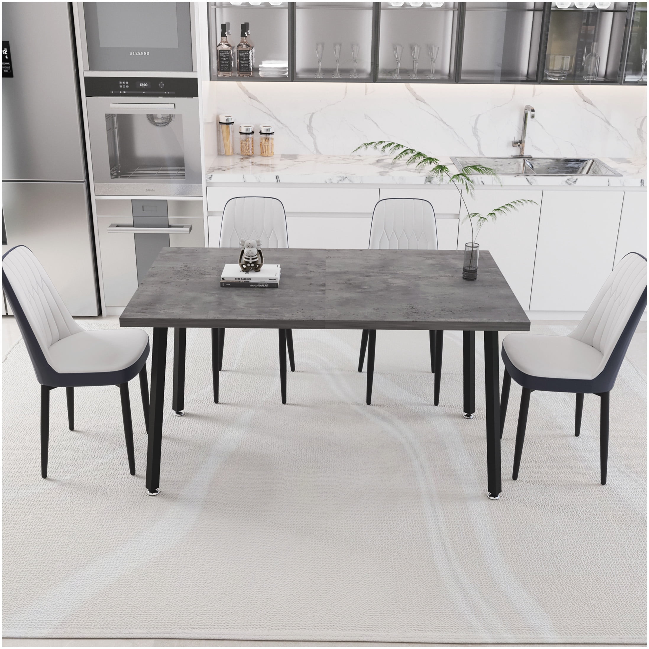 CHAMPFLAG Extendable Dining Table and Chairs Set for 4-6, Grey/White ...