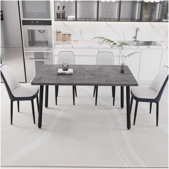 CHAMPFLAG Extendable Dining Table and Chairs Set for 4-6, Grey/White ...