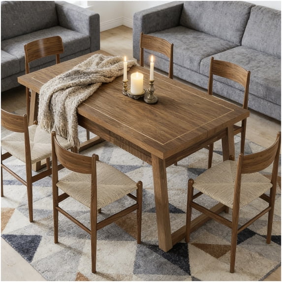 CHAMPFLAG Farmhouse Dining Table with Storage Drawer, Solid Wood Base ...