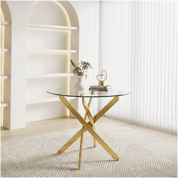 CHAMPFLAG Gold Leg Glass Round Dining Table, 35.5 Inch Modern Kitchen ...
