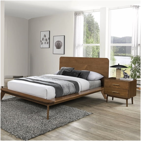 CHAMPFLAG King Size Platform Bed Frame with Nightstands, Walnut Solid ...