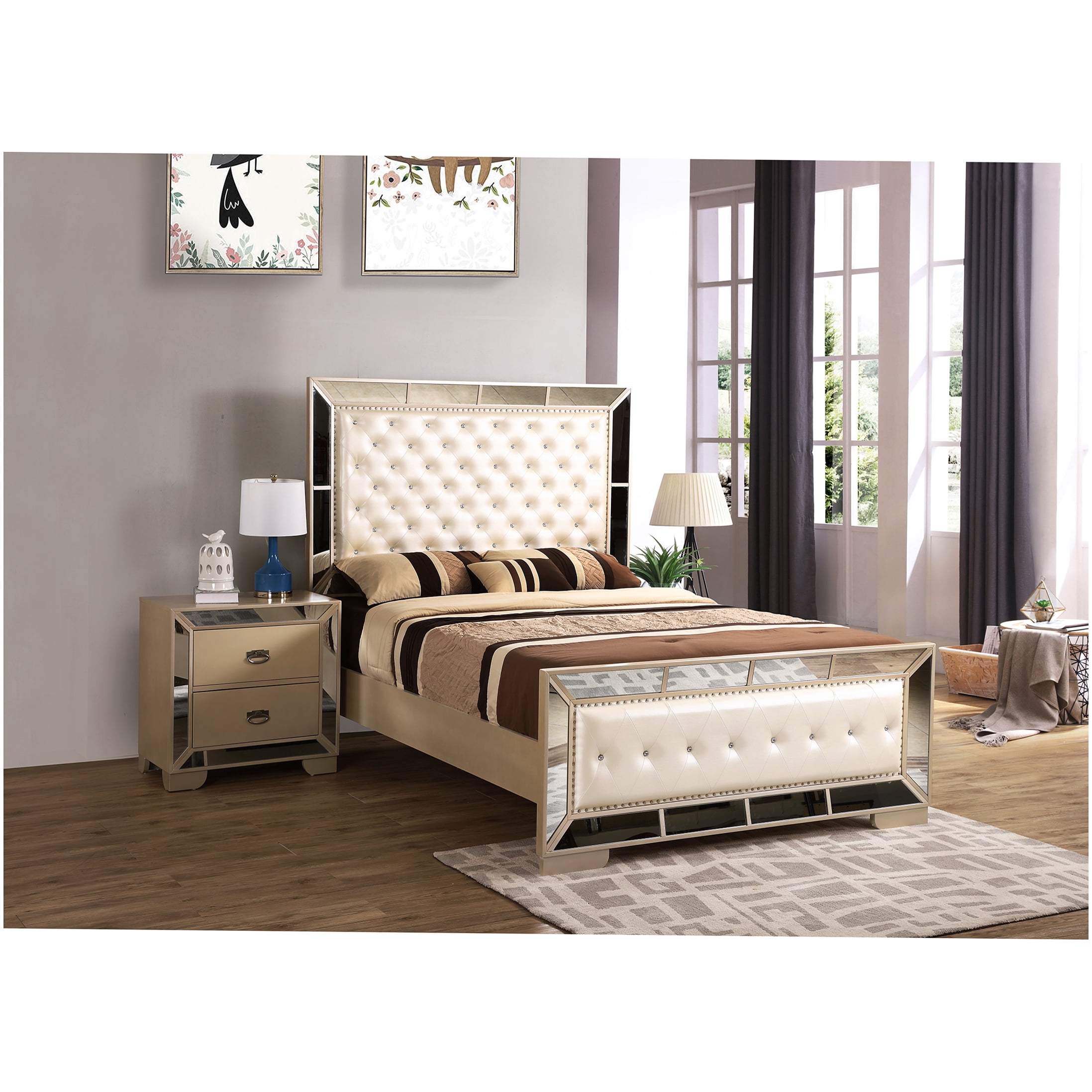CHAMPFLAG King Size Platform Bed with Pearl Finish, Low Profile ...