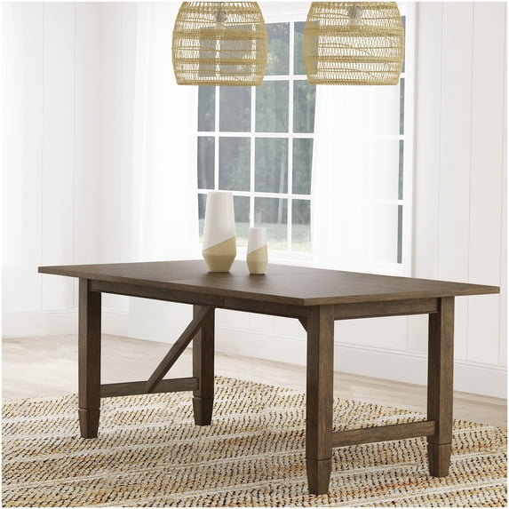 CHAMPFLAG Light Brown Rectangular Wood Dining Table with Removable Leaf ...