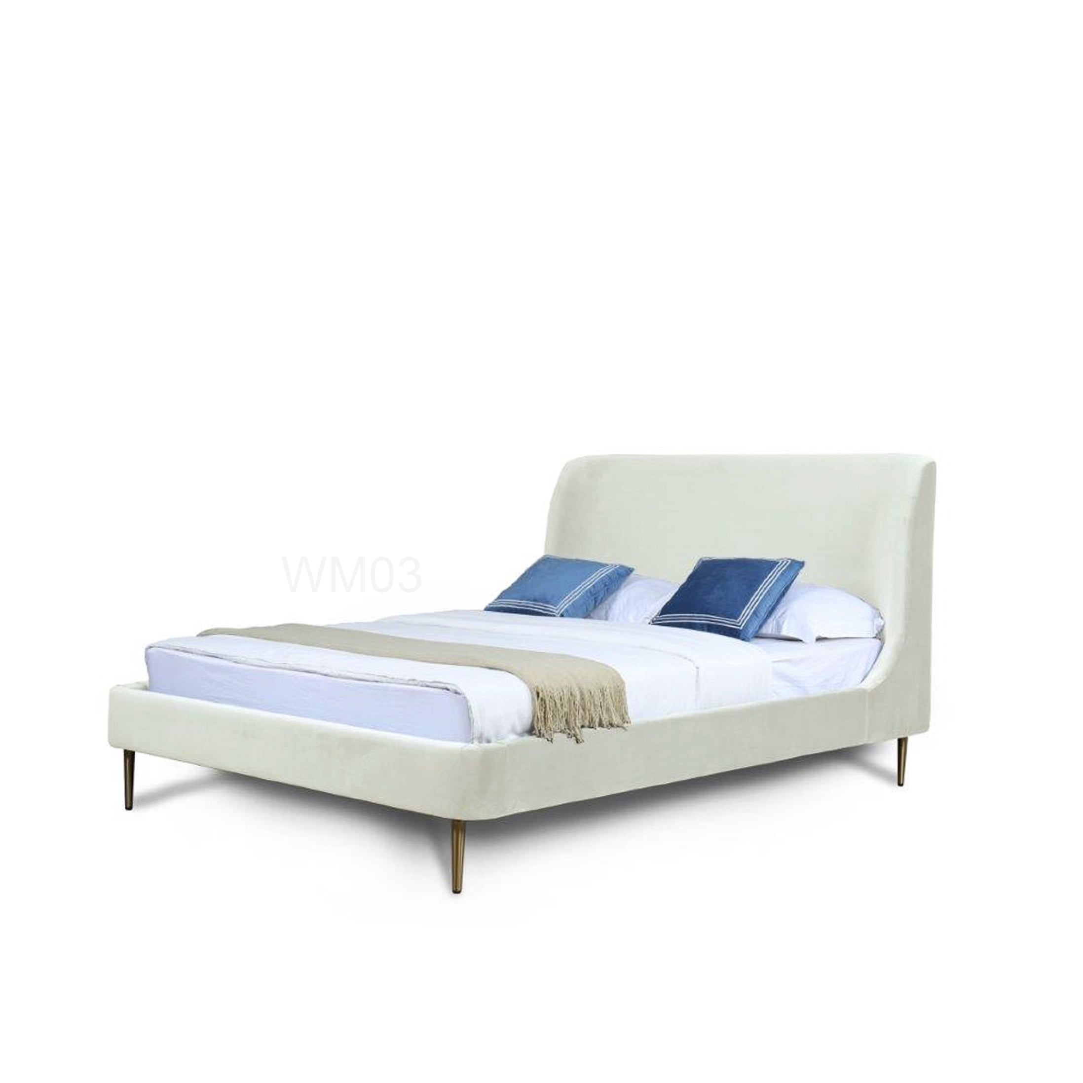 CHAMPFLAG Modern Cream Velvet Queen Bed with Gold Legs, Upholstered ...