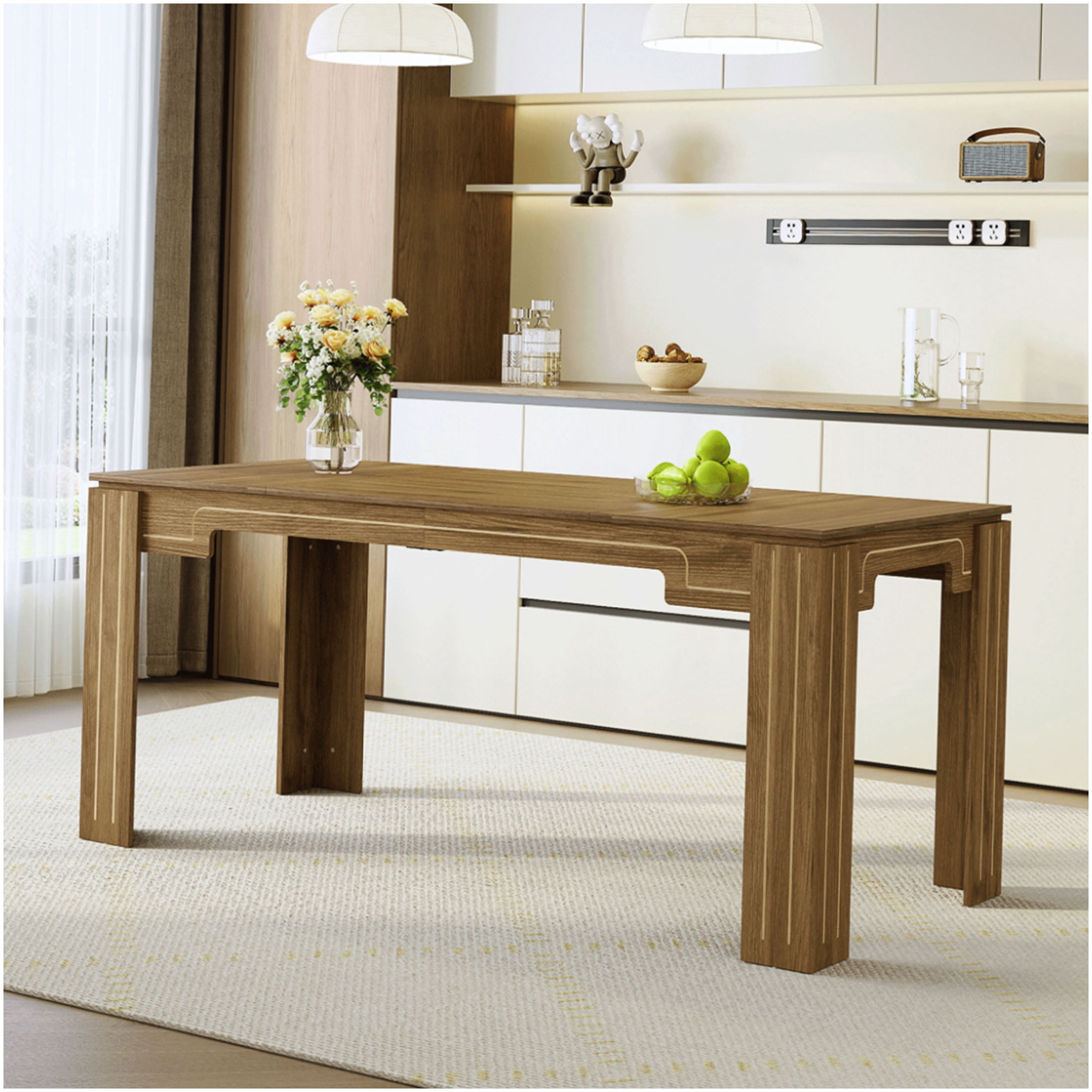 CHAMPFLAG Modern Dining Table for 6-8 Person, Large Walnut Finish Table ...