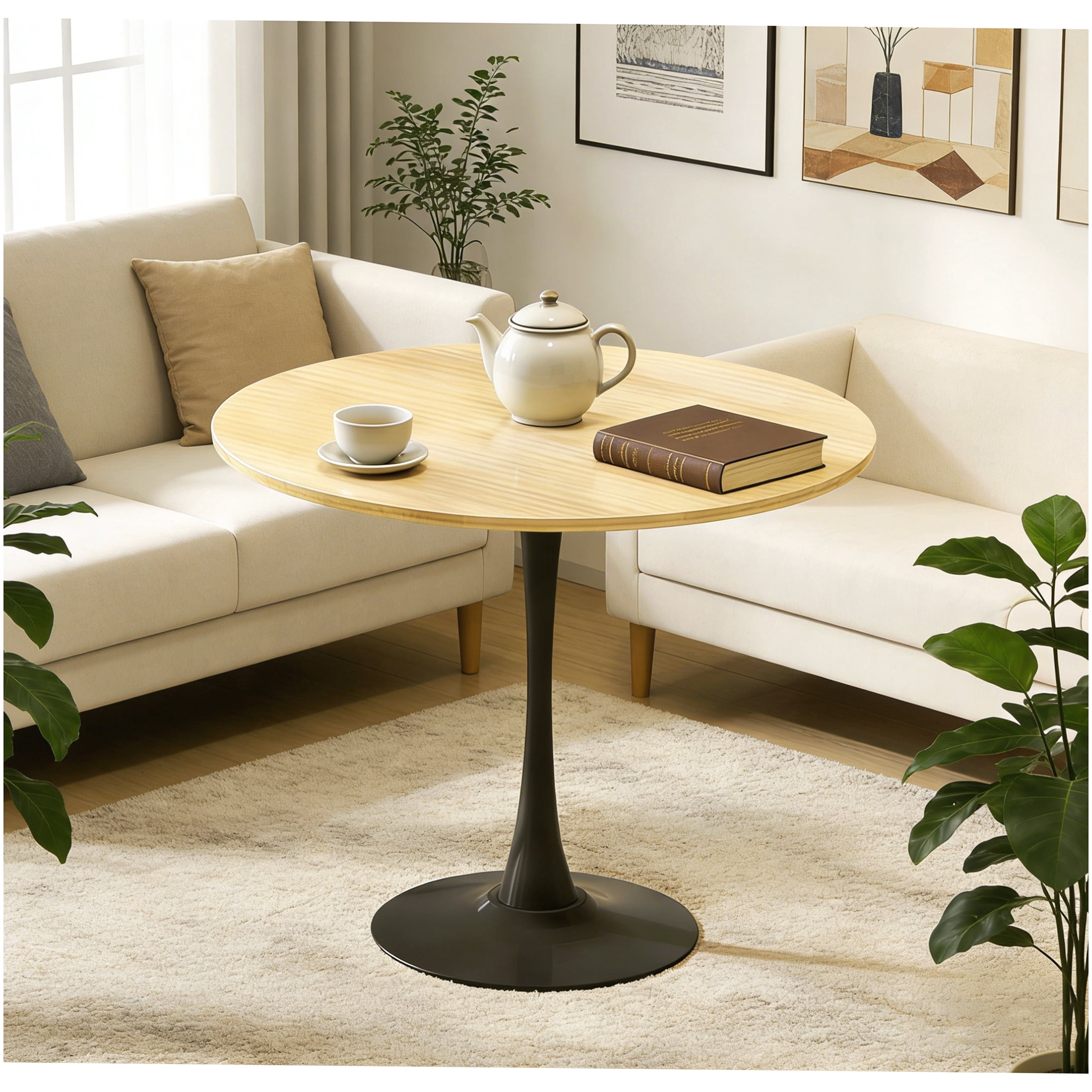 CHAMPFLAG Modern Round Pedestal Dining Table 31.5" - Natural Wood Grain ...