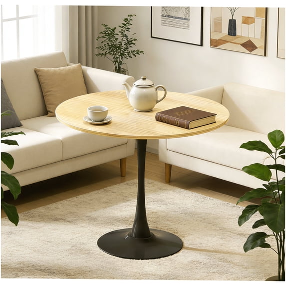 CHAMPFLAG Modern Round Pedestal Dining Table 31.5" - Natural Wood Grain ...