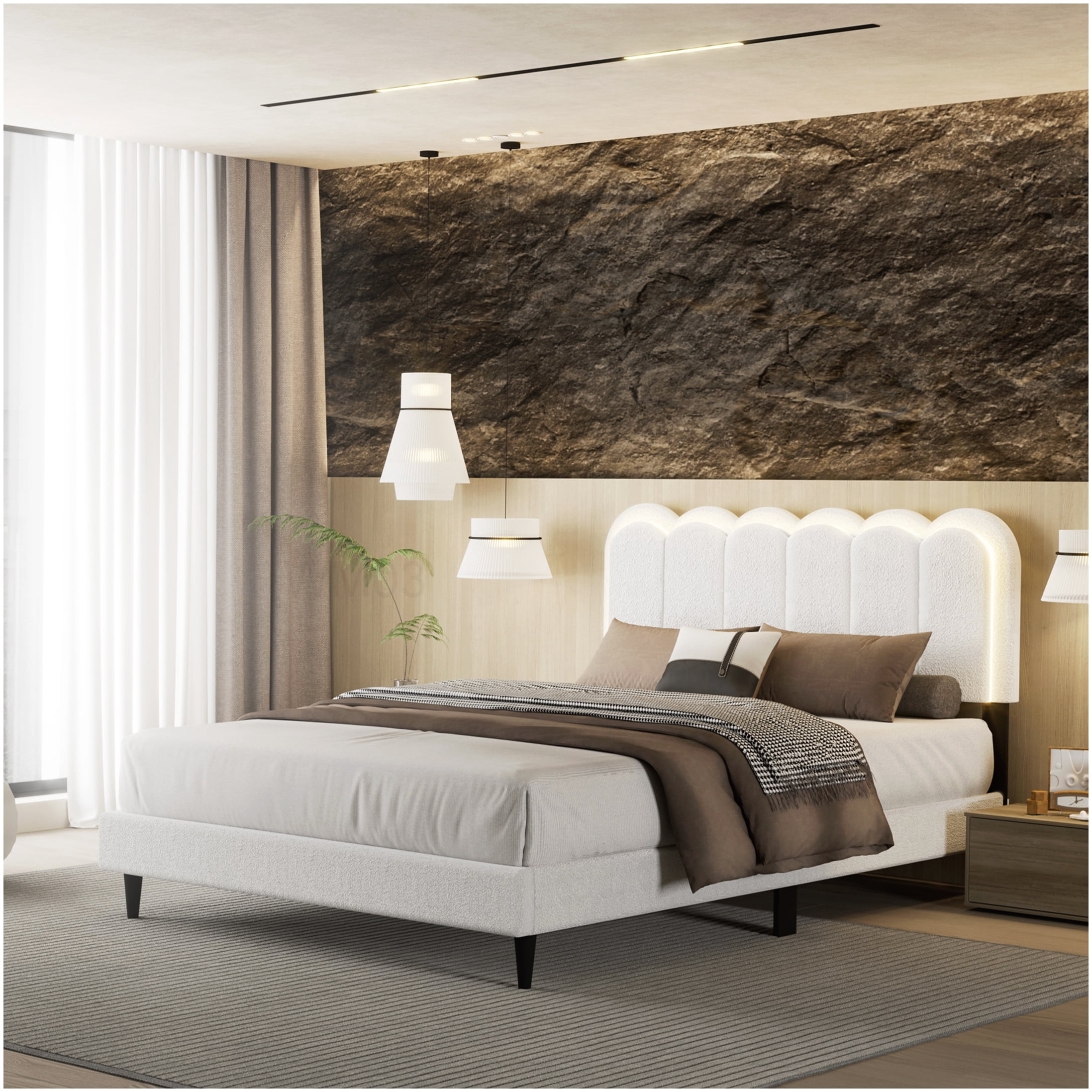 CHAMPFLAG Modern Upholstered Platform Bed, Full Size LED Bed Frame with ...