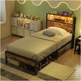 CHAMPFLAG RGB LED Headboard Twin Bed Frame with USB Charger, Storage ...