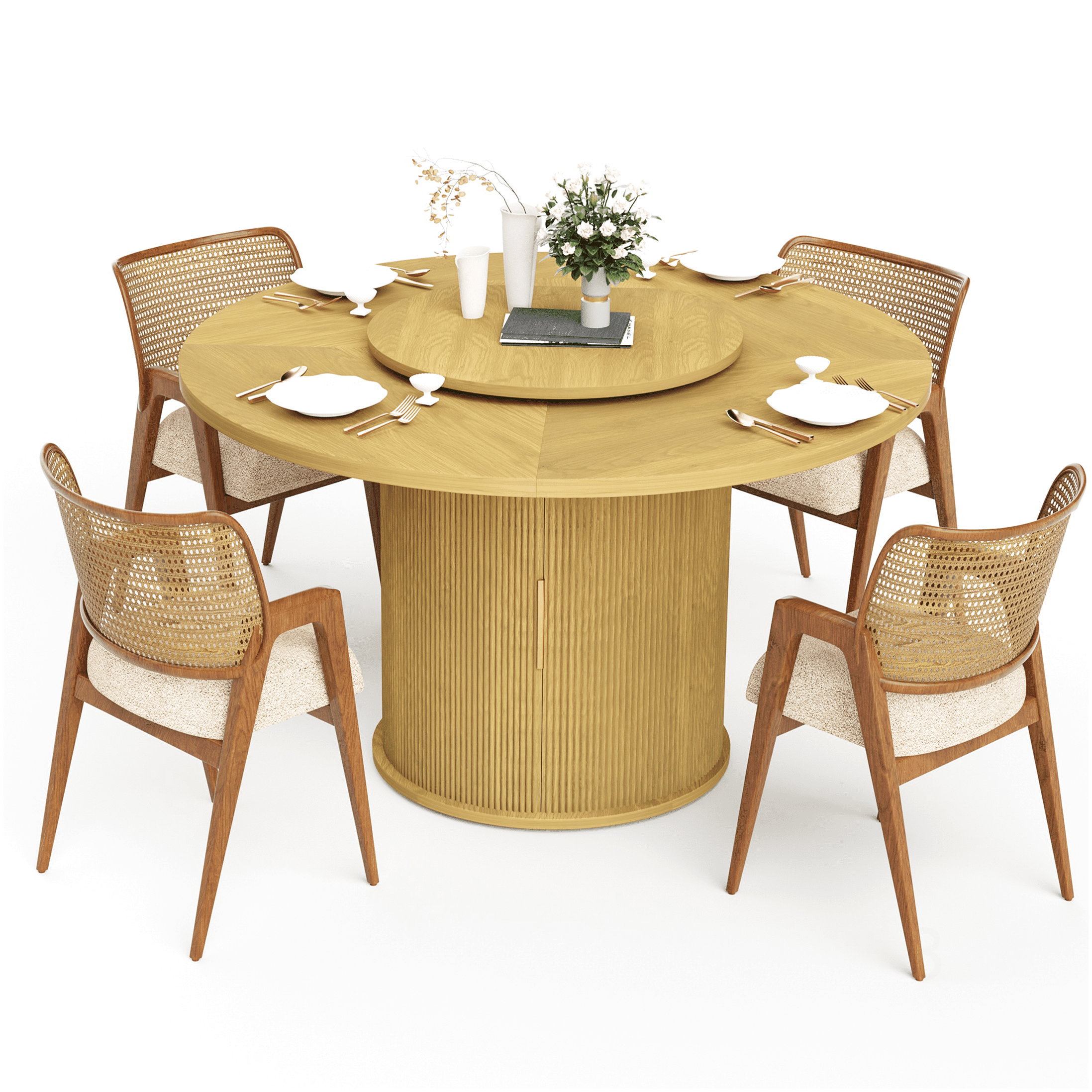 CHAMPFLAG Round Dining Table for 6 with Lazy Susan Turntable and Built ...