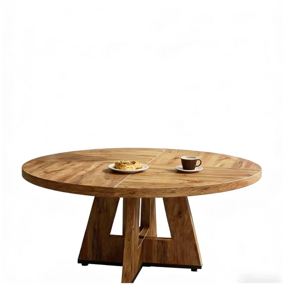 CHAMPFLAG Round Pedestal Dining Table 47 Inch, Walnut Farmhouse Kitchen ...