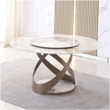 CHAMPFLAG Round Turntable Dining Table, Sintered Stone Top with Single ...
