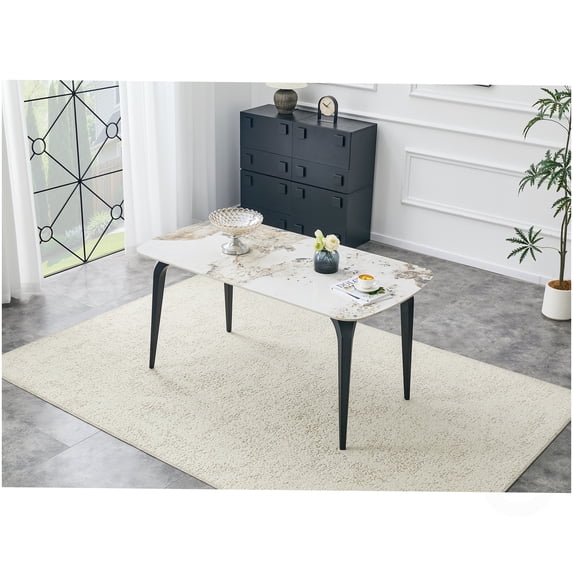 CHAMPFLAG Sintered Stone Dining Table, Rectangular Kitchen Table with ...