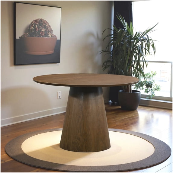 CHAMPFLAG Solid Wood Round Dining Table for 4, Walnut Finish Pedestal ...