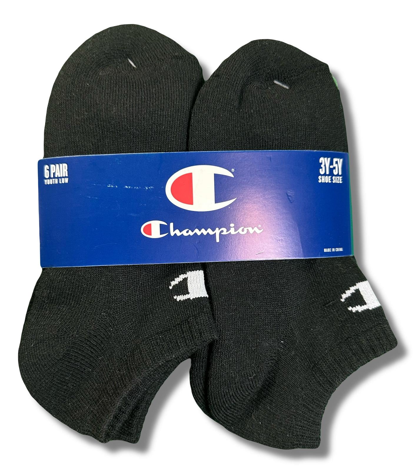 CHAMPION SOCKS BOYS - LOW CUT 253 - SOLID BLACK - YOUTH LARGE (3Y-5Y ...