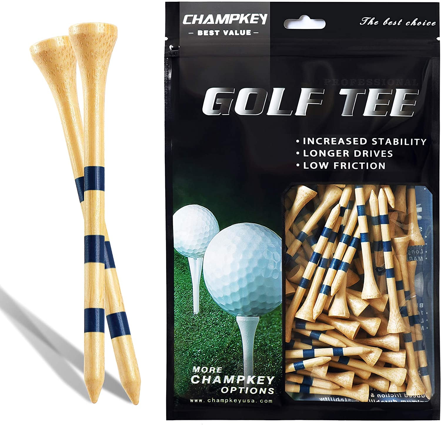 CHAMPKEY Premium Bamboo Golf Tees Pack of 120 (2-3/4" & 3-1/4 ...