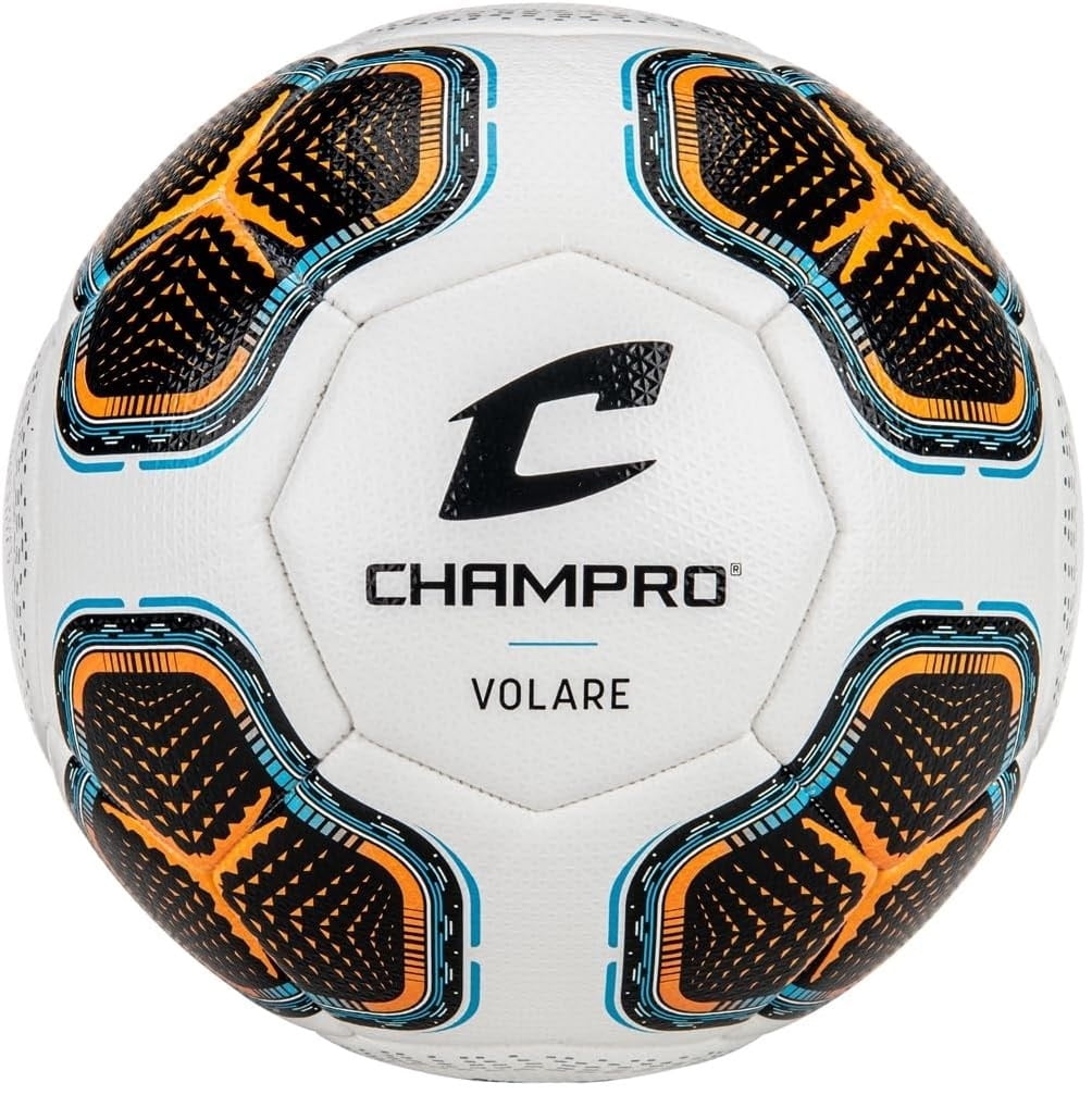 CHAMPRO Volare 18-Panel Soccer Ball | Black/Optic Blue/Orange | Size 5 ...