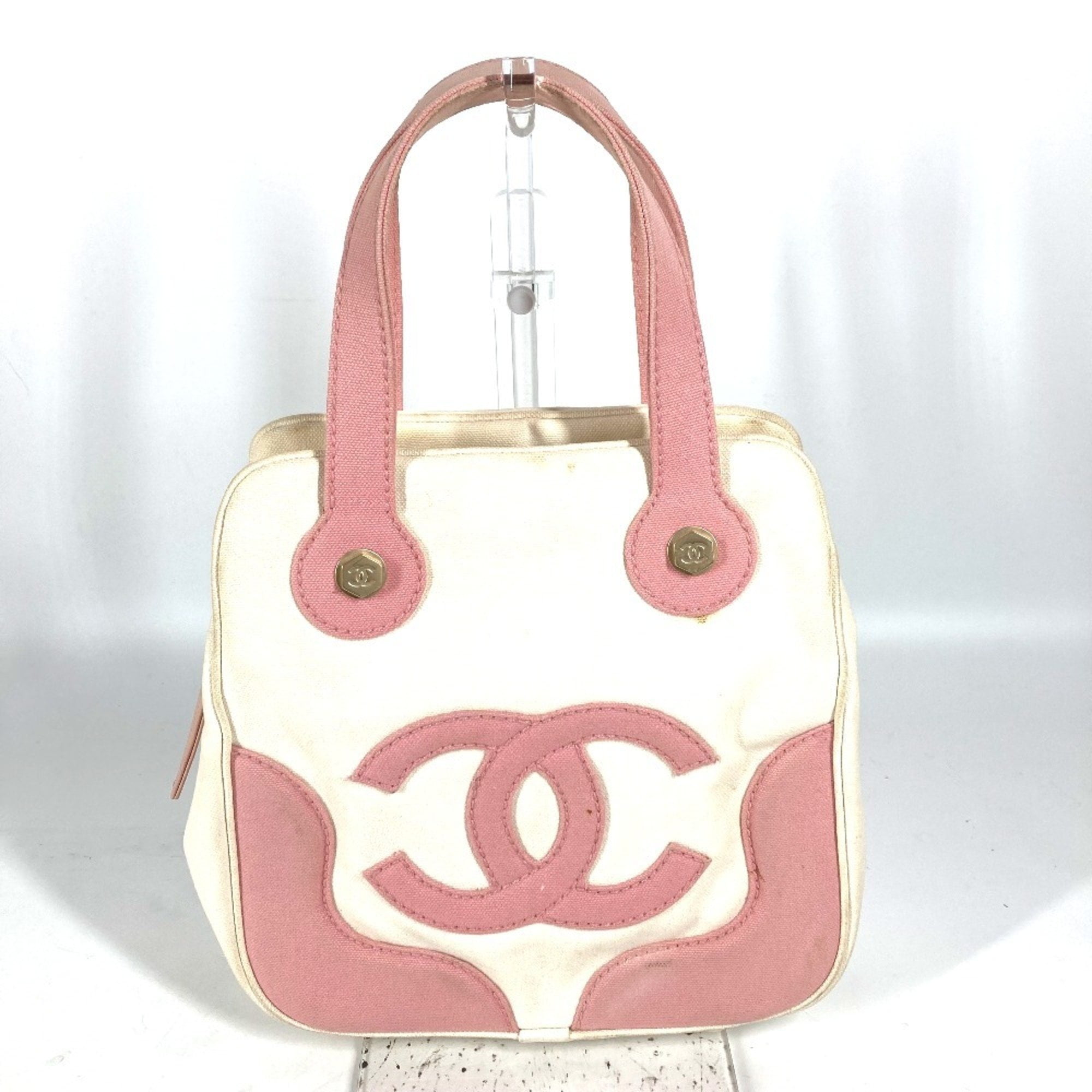 Pre-Owned CHANEL CC Coco Mark Marshmallow Handbag Bicolor Tote Bag Canvas Women's Pink (Good ...