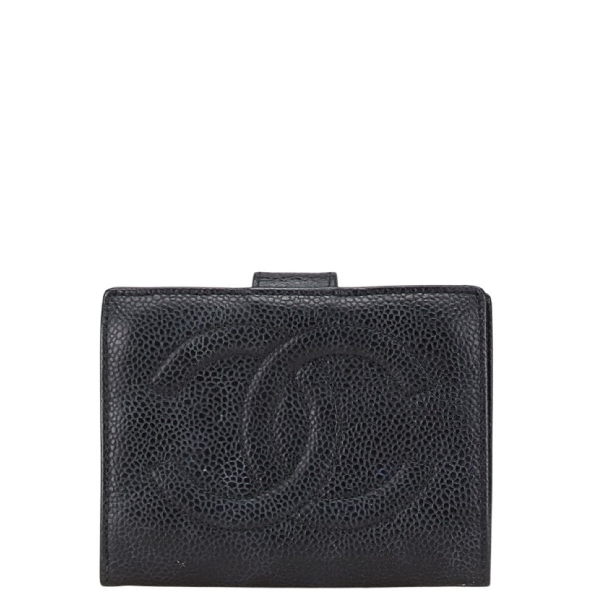 Pre-Owned CHANEL Coco Mark Bi-fold Wallet Black Caviar Skin Women's ...