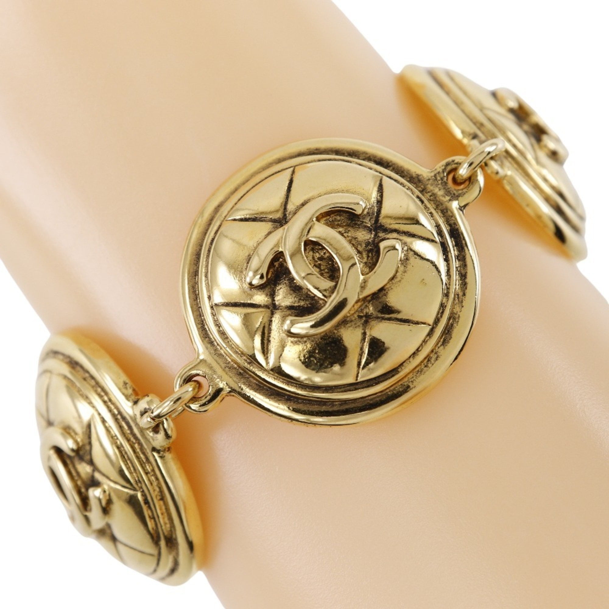 Pre-Owned CHANEL Coco Mark Bracelet, Matelasse, Gold Plated, Approx ...