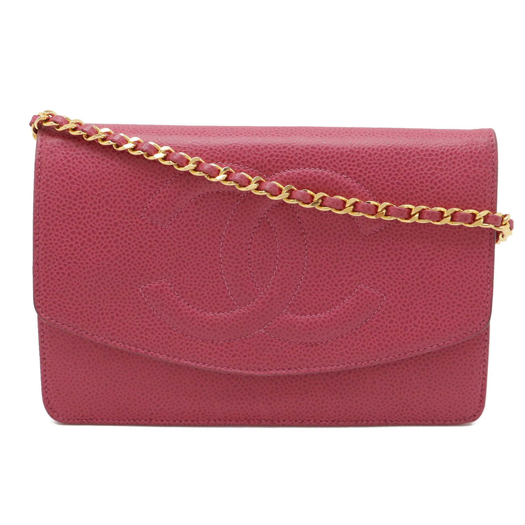 Pre-Owned CHANEL Coco Mark Chain Wallet Shoulder Bag Pochette Caviar ...