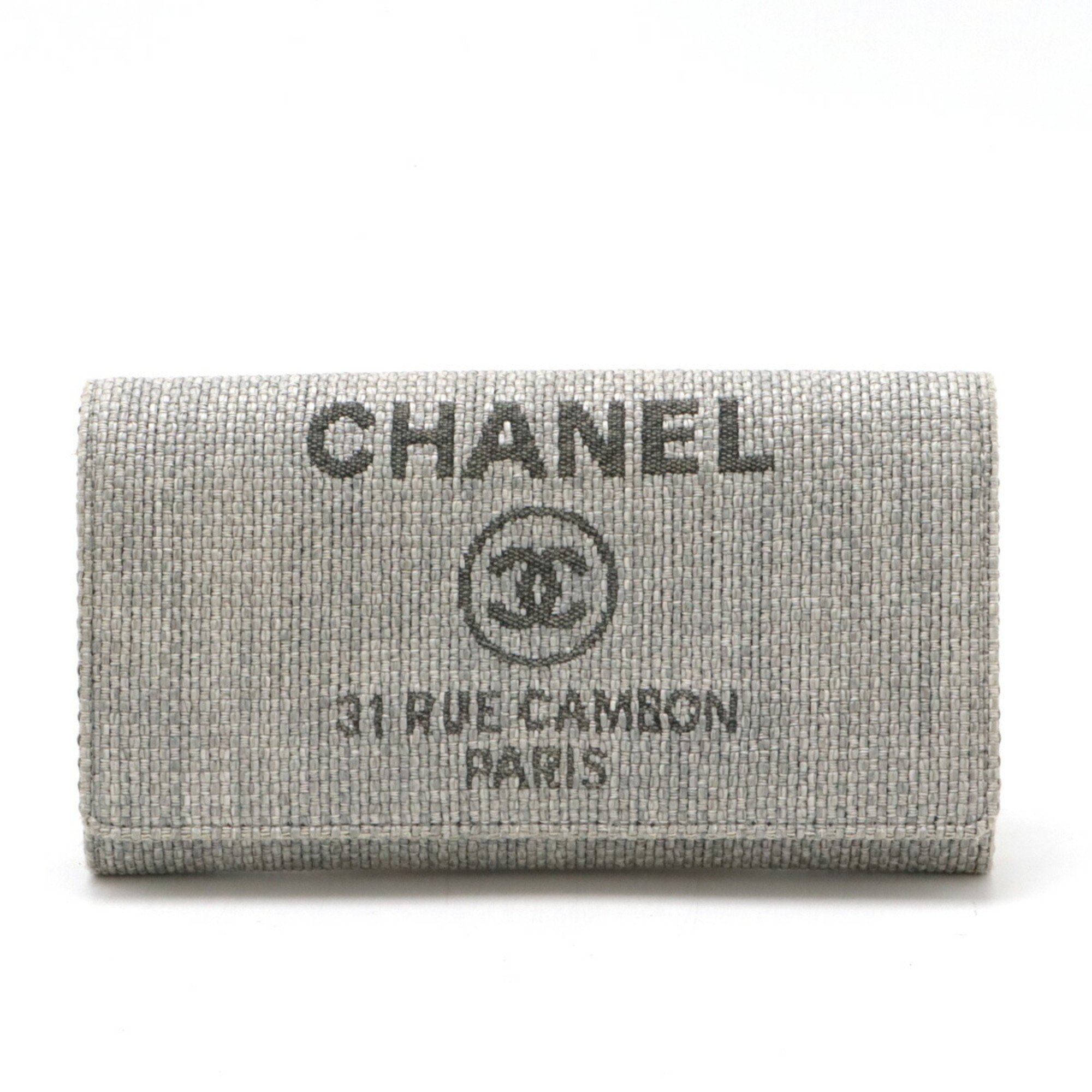 Pre-Owned CHANEL Deauville Line Coco Mark Flap Wallet Canvas Leather ...