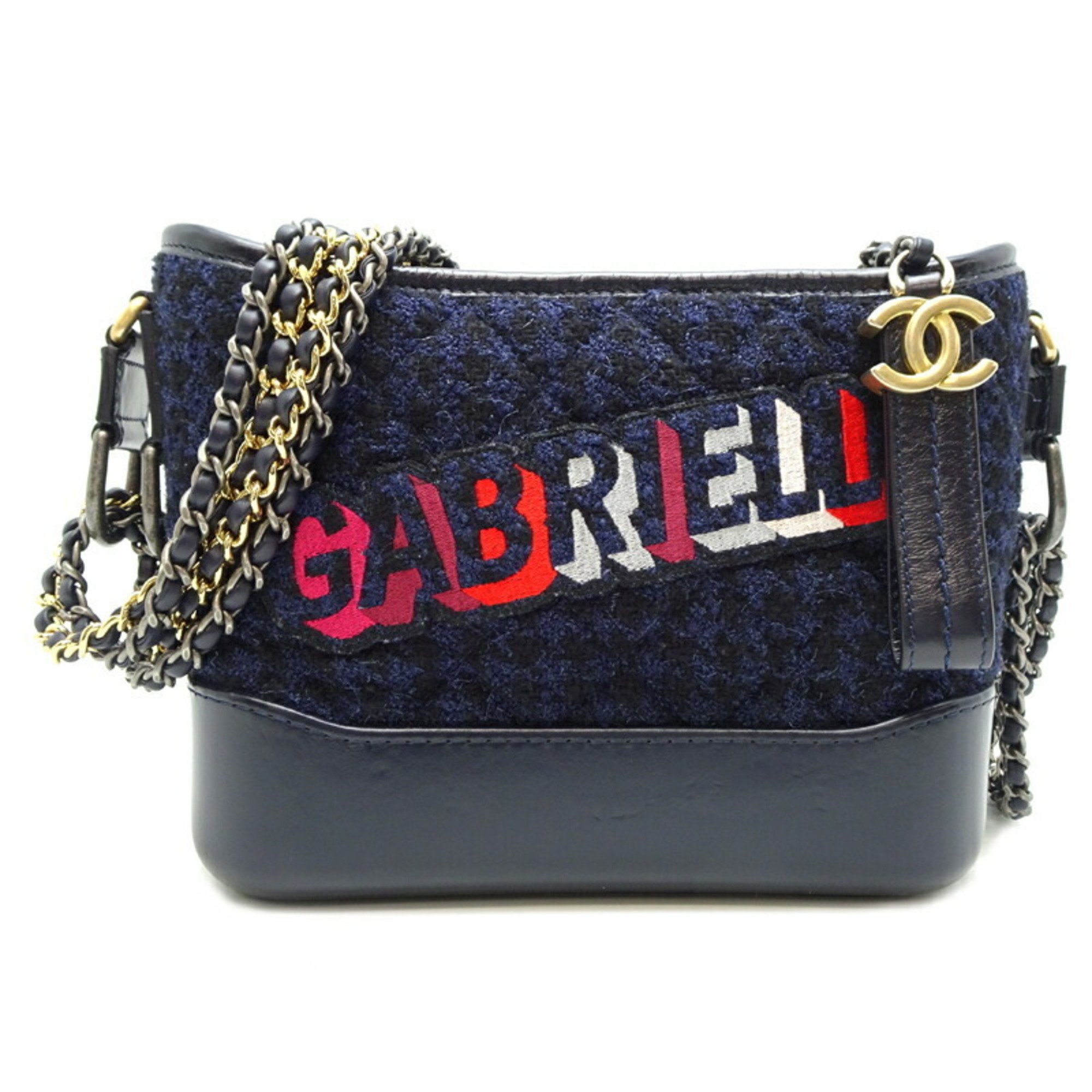 Pre-Owned CHANEL Gabrielle de Chanel Small Women's Shoulder Bag A91810 Leather Navy (Good ...